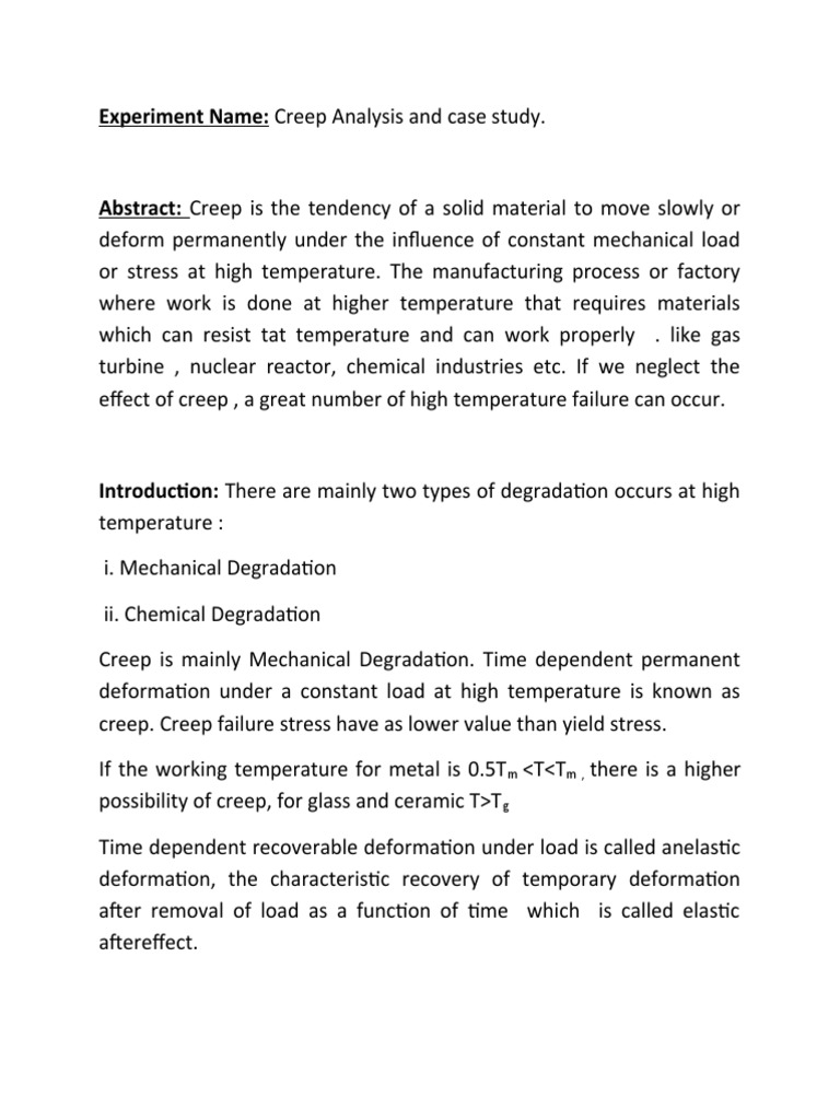 Experiment Name: Creep Analysis and Case Study | PDF | Creep ...