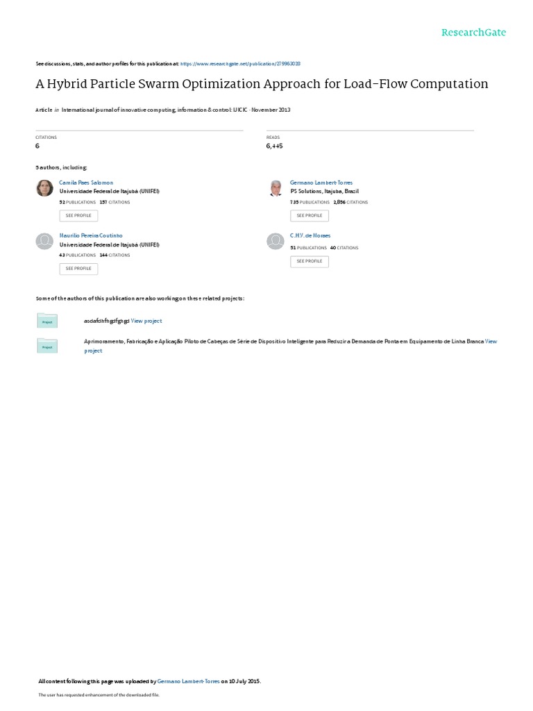 A Hybrid Particle Swarm Optimization Approach For Load-Flow Computation | PDF | Mathematical ...