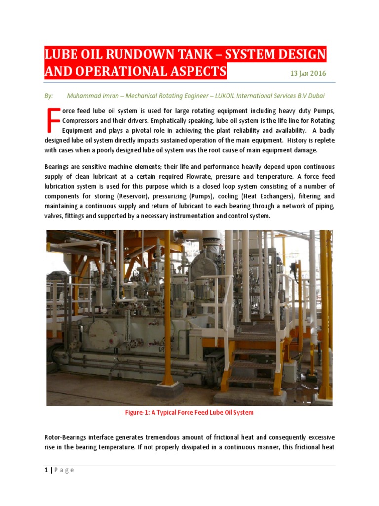 Lube Oil Rundown Tank - System Design and Operational Aspects PDF | PDF ...