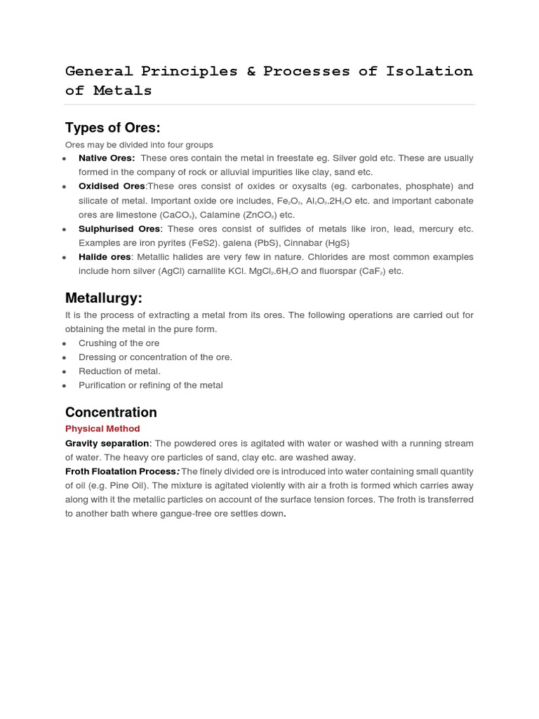 General Principles & Processes of Isolation of Metals | PDF