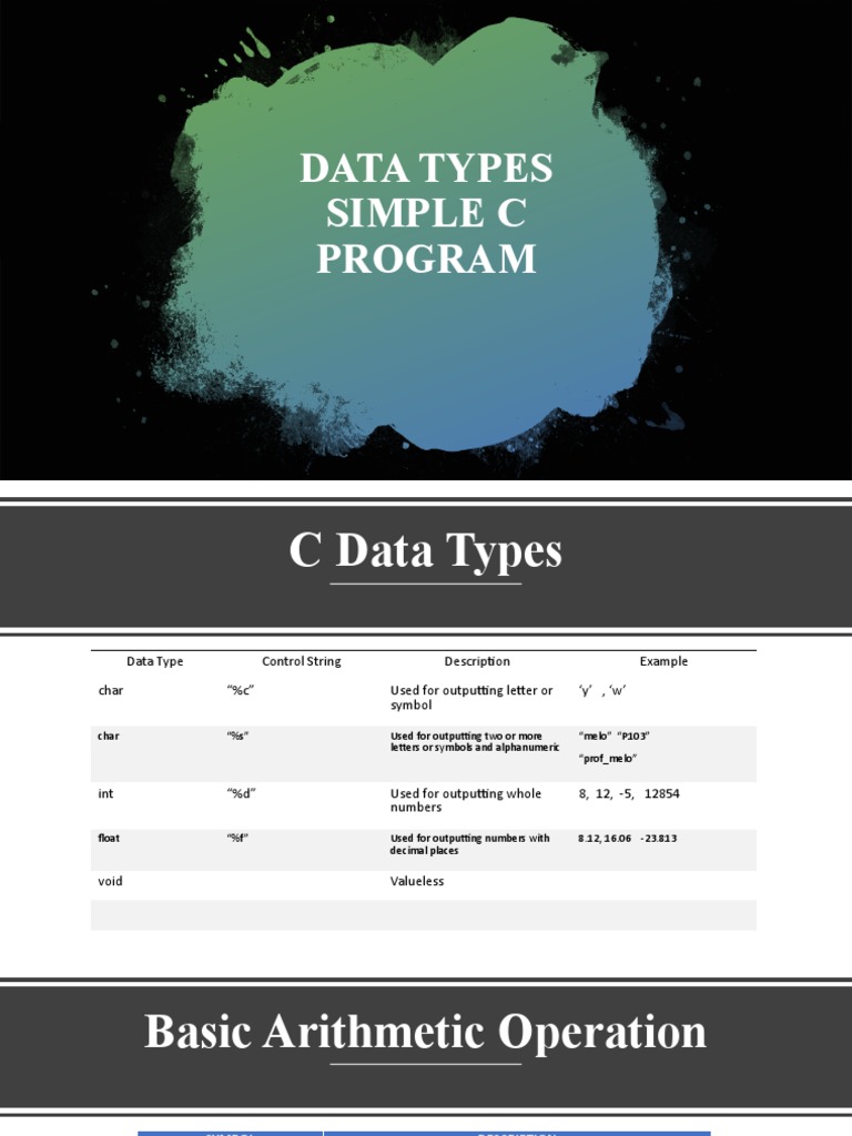 Data Types Simple C Program | PDF | Computer Programming | Computer Science