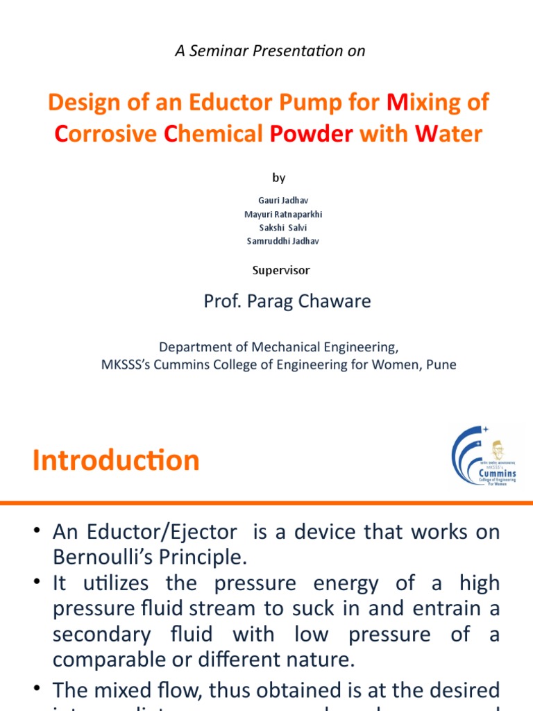 Eductor Pump Design for Corrosive Mixing | PDF | Jet Engine | Nozzle