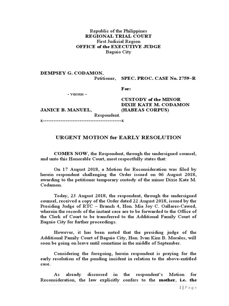 Motion For Early Resolution (Manuel) | Download Free PDF | Constitutional Law | Common Law