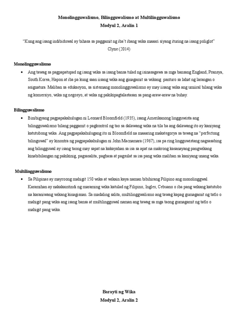 Monolingguwalismo | PDF