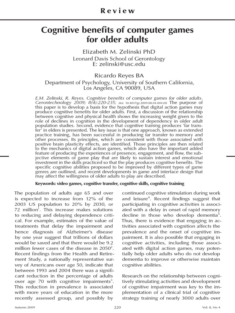 Cognitive Games and Benefits | PDF | Memory | Recall (Memory)