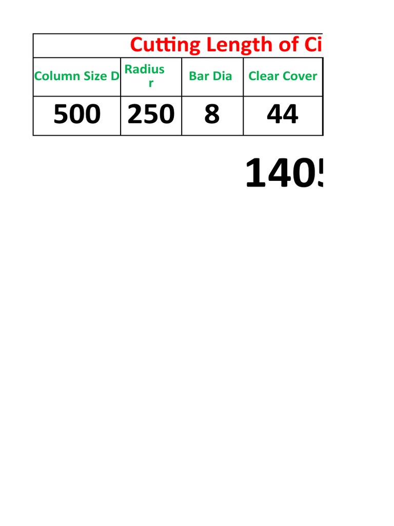 Cutting Length of Circular Stirrups: Column Size D Bar Dia Clear Cover ...
