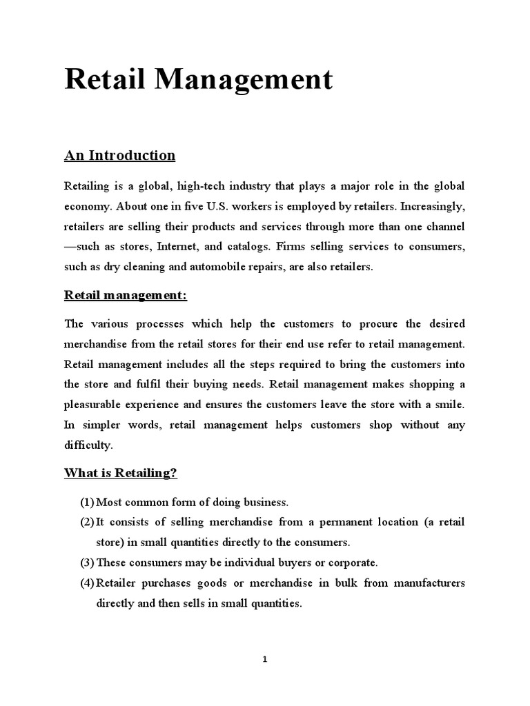 Retail Management | PDF | Retail | Sales