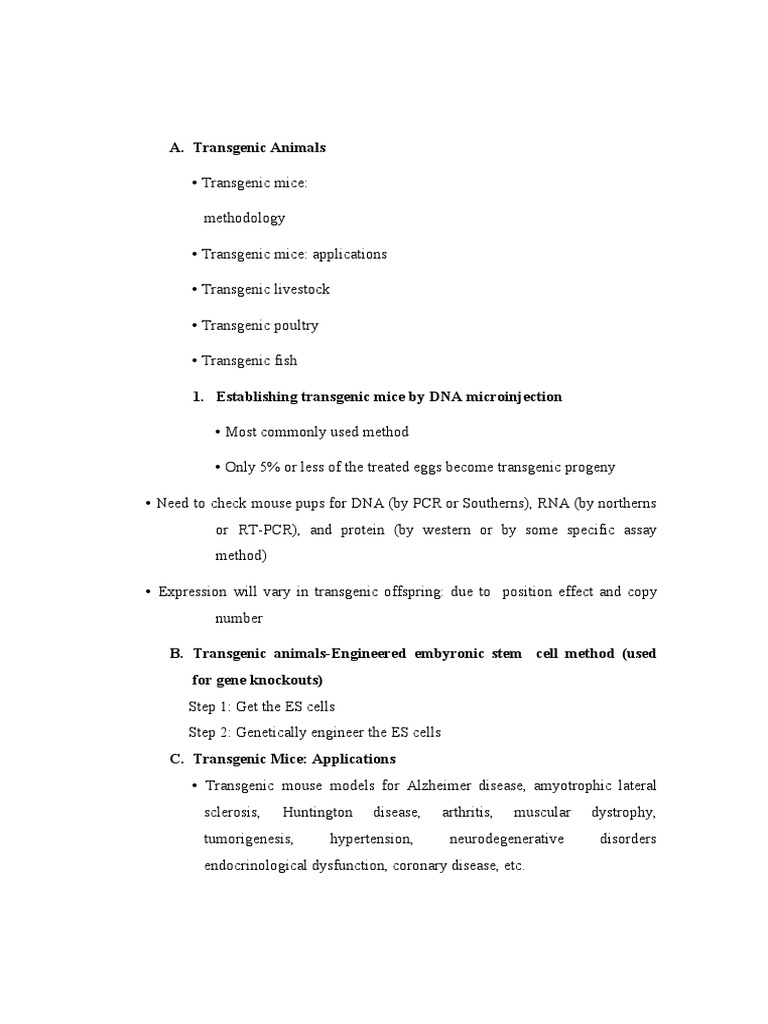 Transgenic Animals | PDF | Transgene | Genetically Modified Organism