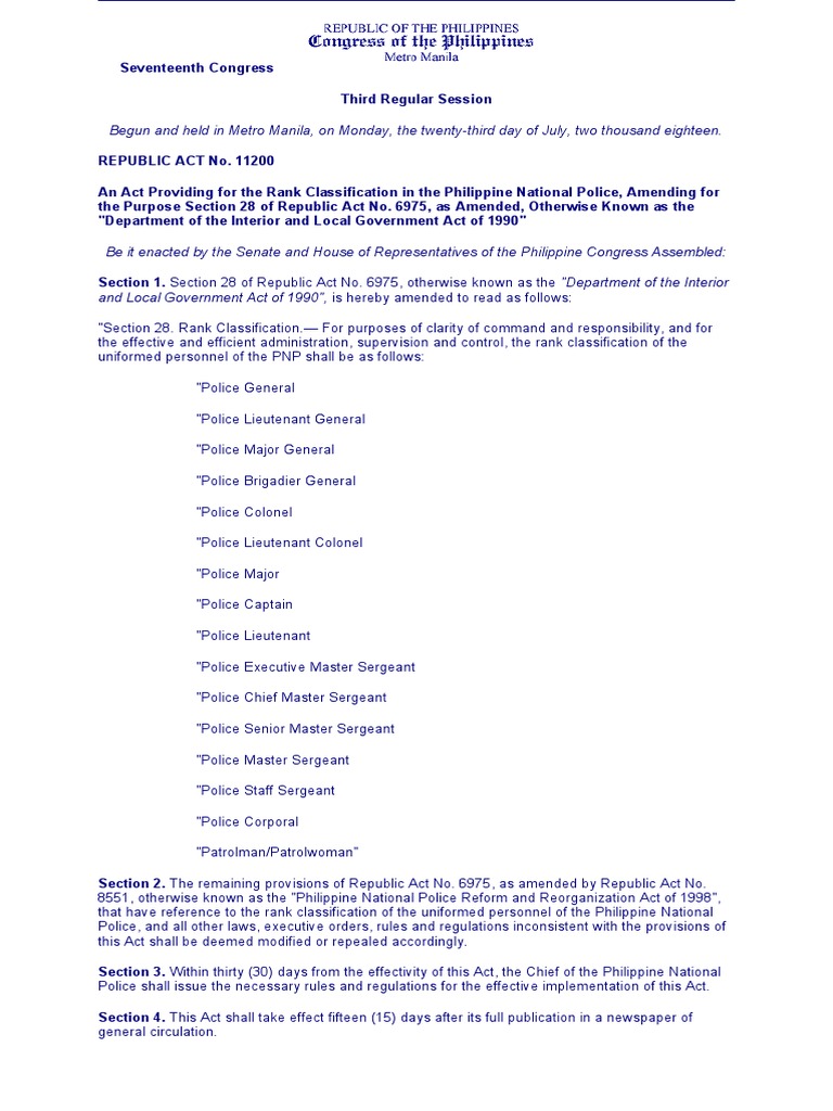 An Act Amending the Rank Classification of the Philippine National ...