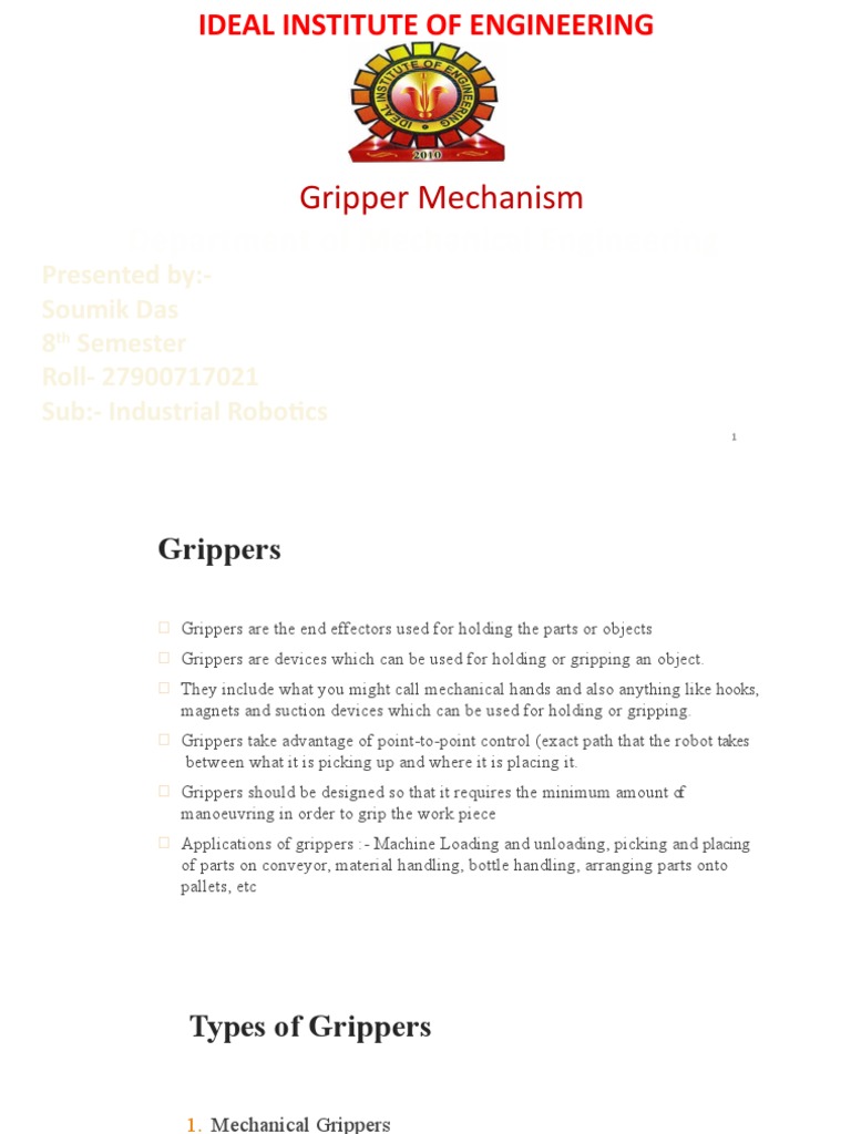 Gripper Mechanism: Department of Mechanical Engineering | PDF | Applied And Interdisciplinary ...