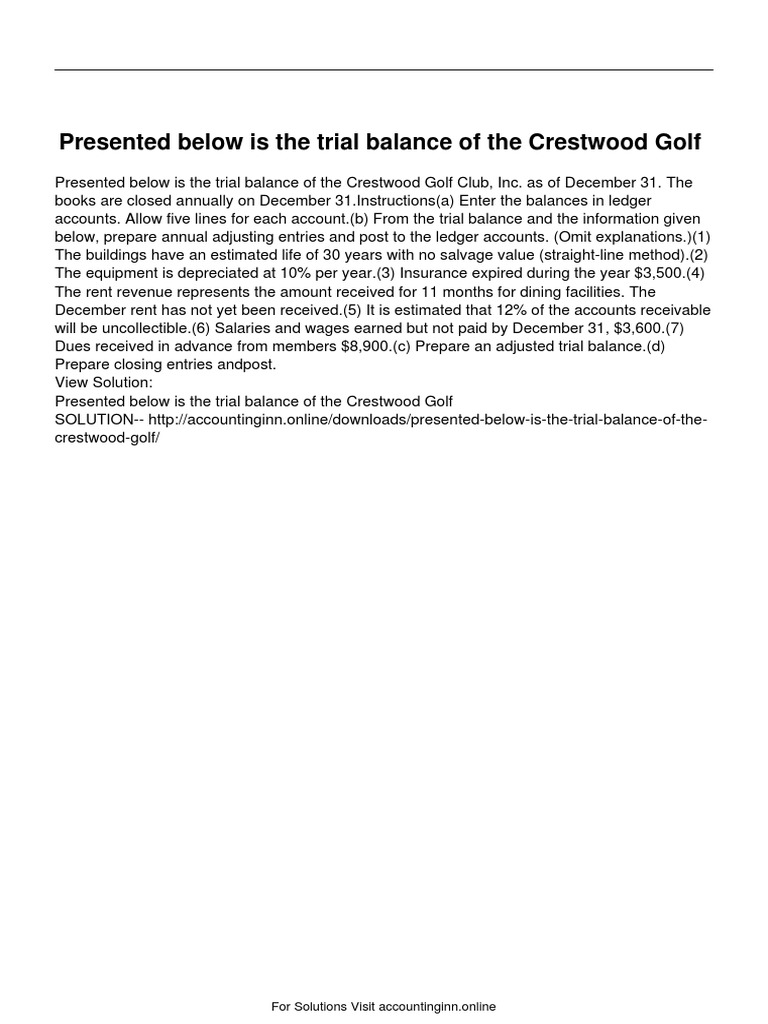 Crestwood Golf Club Trial Balance Guide | PDF