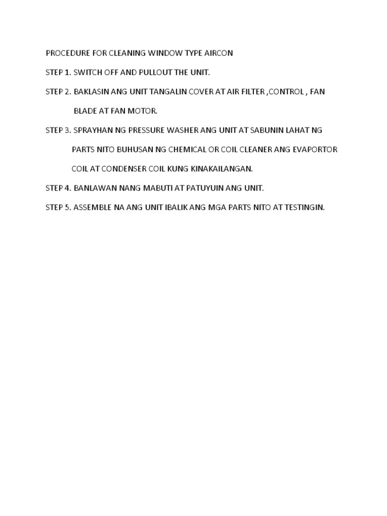 Procedure For Cleaning Window Type Aircon | PDF