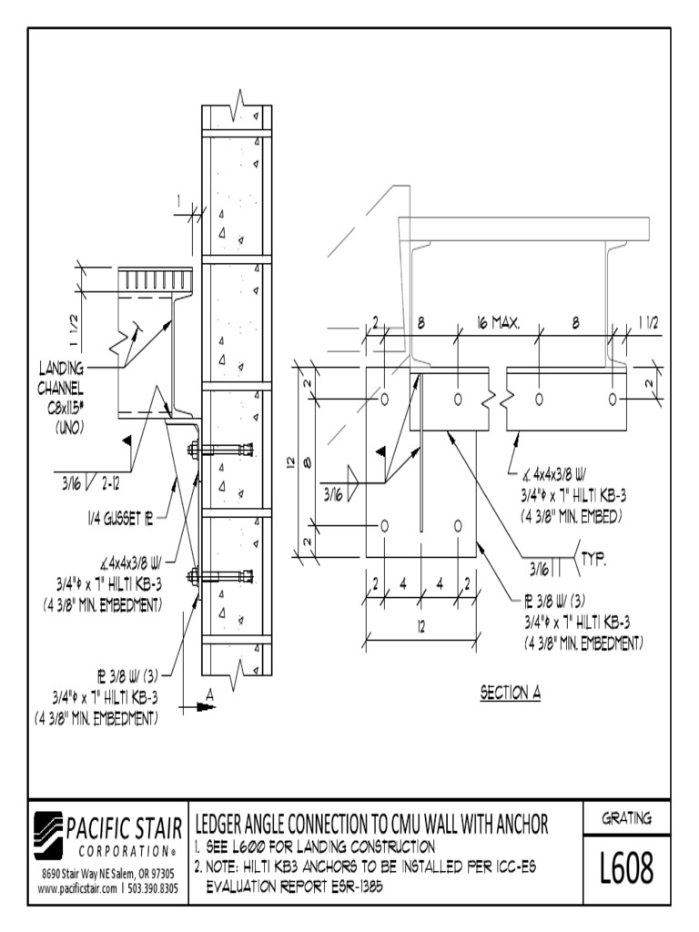 l608 Grating Landing Ledger Angle Connection To Cmu Wall With Anchor ...