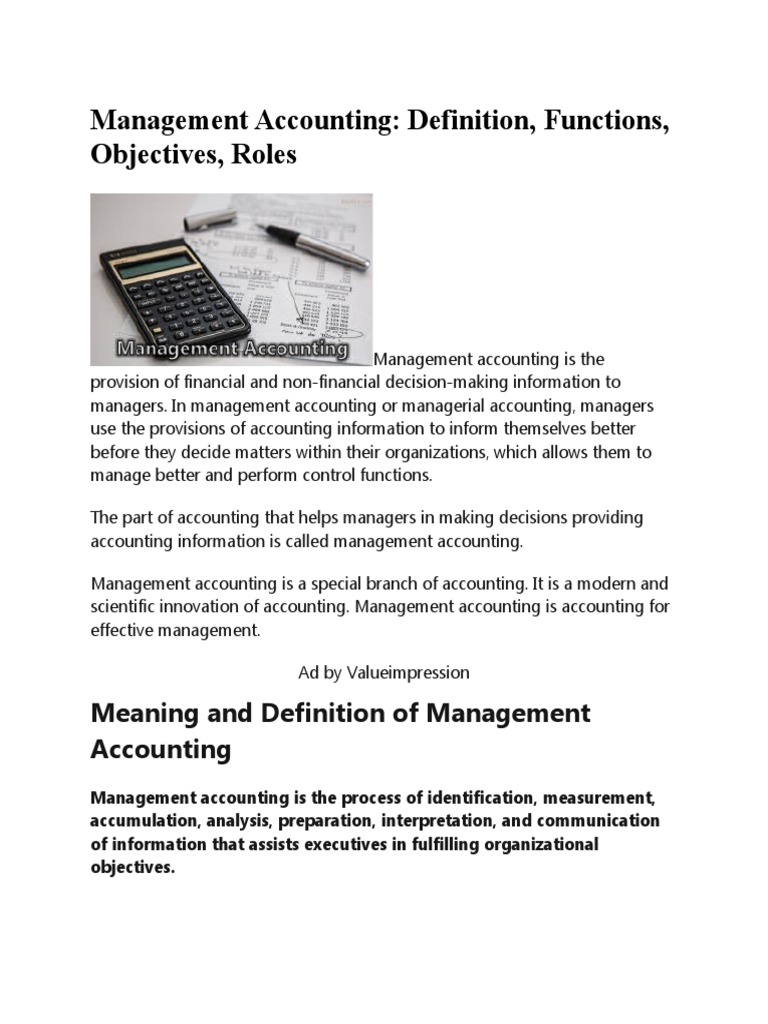 Management Accounting: Definition, Functions, Objectives, Roles | PDF