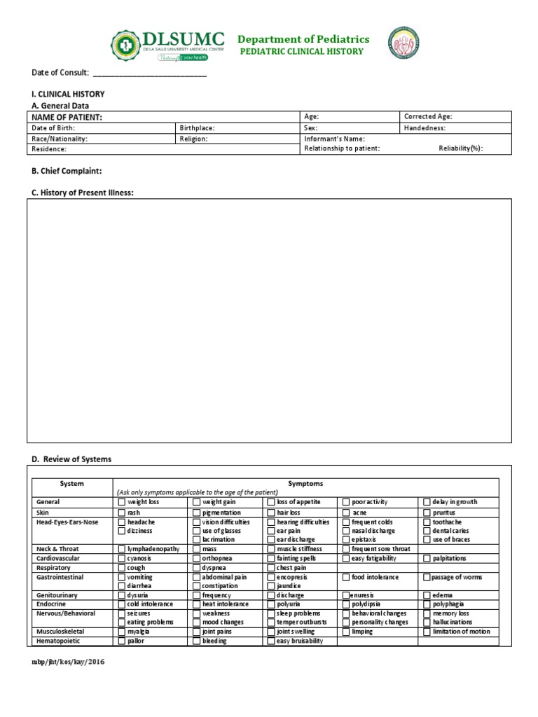 OPD Pediatric History Form | PDF | Childbirth | Mental Disorder