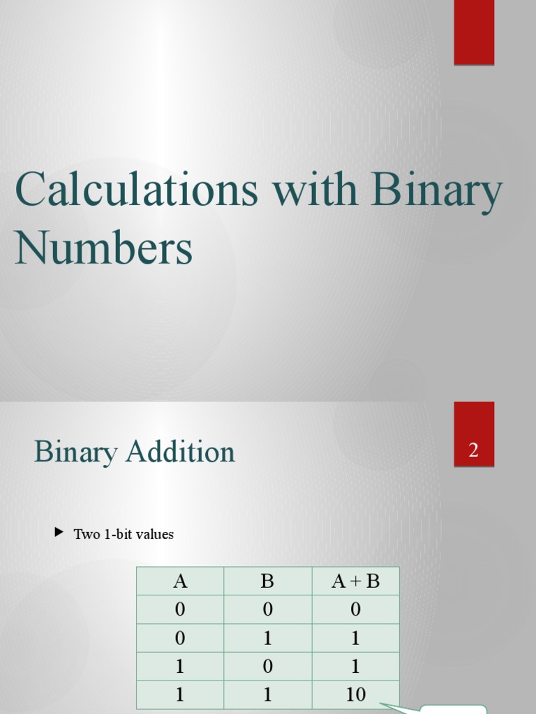 Lecture 05 - Calculations With Binary Numbers | PDF | Elementary Mathematics | Numbers