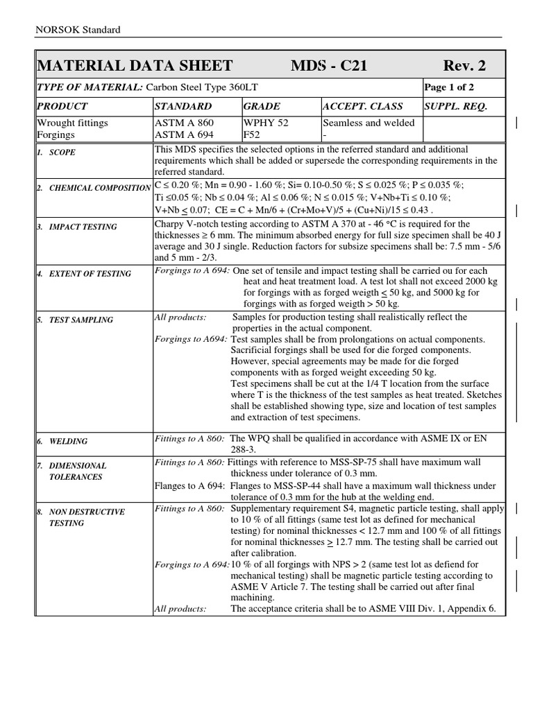 Material Data Sheet MDS - C21 Rev. 2 | PDF | Heat Treating | Chemical ...