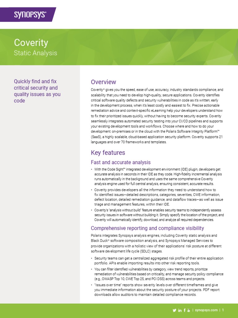 Coverity: Static Analysis | PDF | Vulnerability (Computing) | Eclipse ...