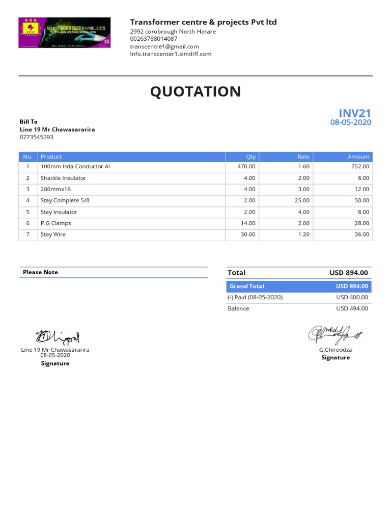 Quotation for Electrical Supplies | PDF