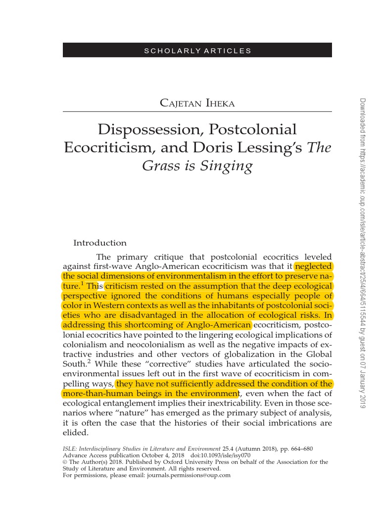 Dispossesion and Postcolonial Ecocriticism in Dinging of The Grass ...