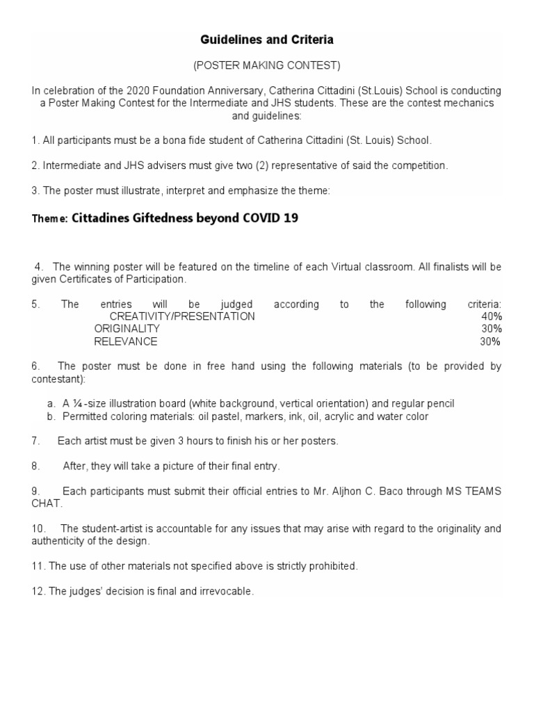 Guidelines And Criteria For Poster Making Contest PDF