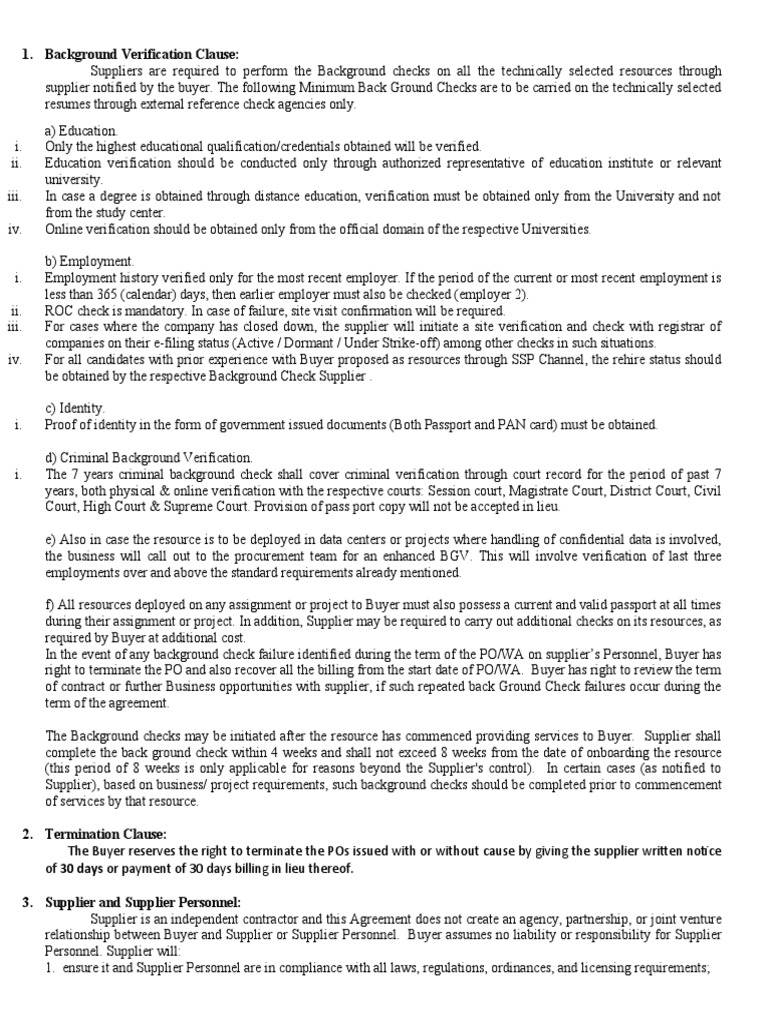 Background Verification Clause | Download Free PDF | E Verify ...