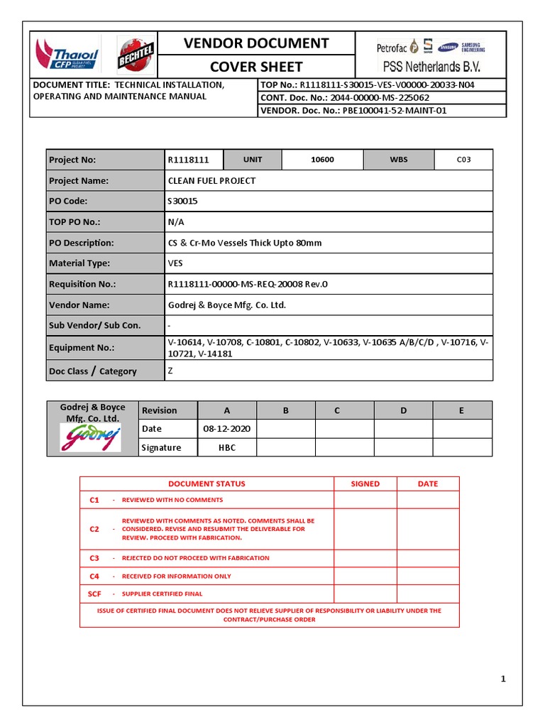 Vendor Document Cover Sheet: Unit 10600 WBS | Download Free PDF | Crane ...