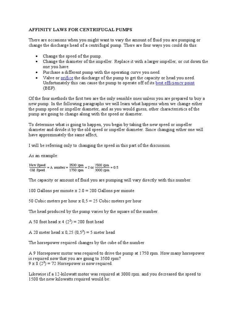 Affinity Laws For Centrifugal Pumps | PDF | Pump | Mechanical Engineering