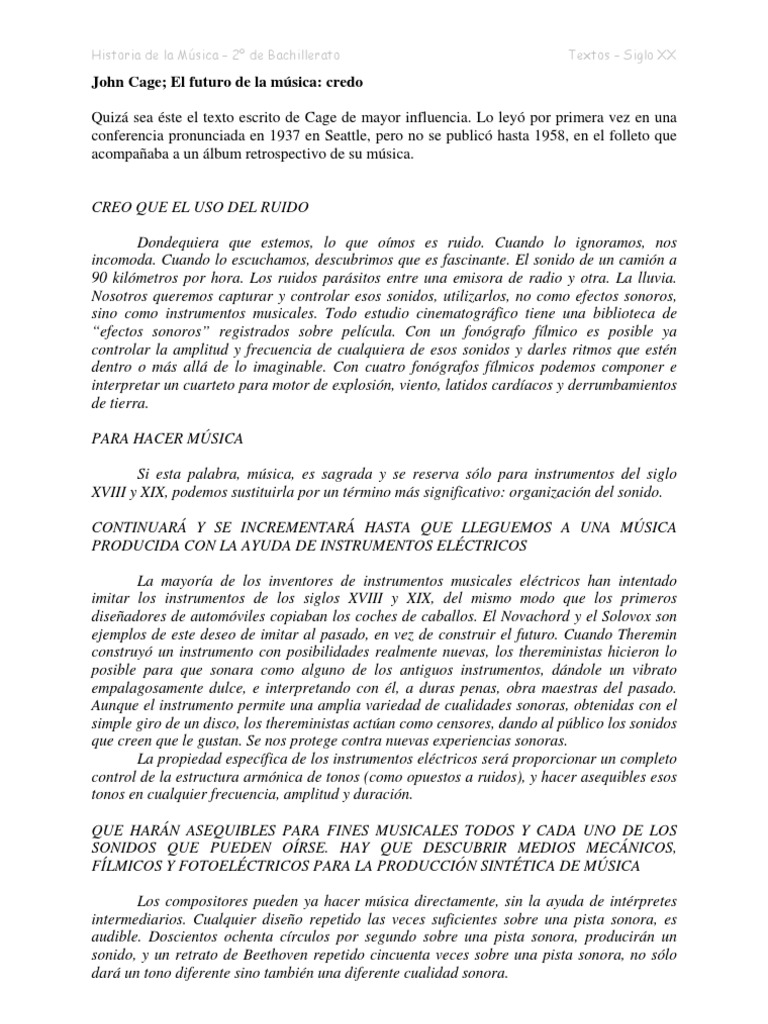 John Cage - El Futuro de La Musica... Credo (1937) | PDF | Sonido | Ritmo