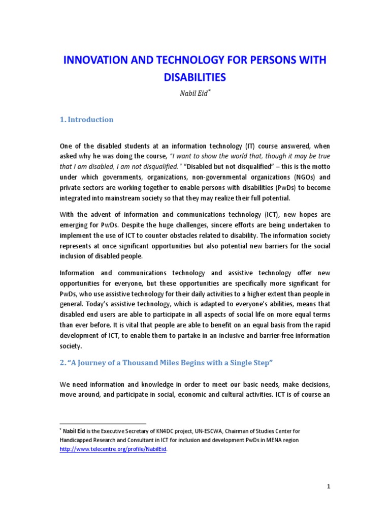 Innovation Technology Disability | PDF | Educational Technology ...