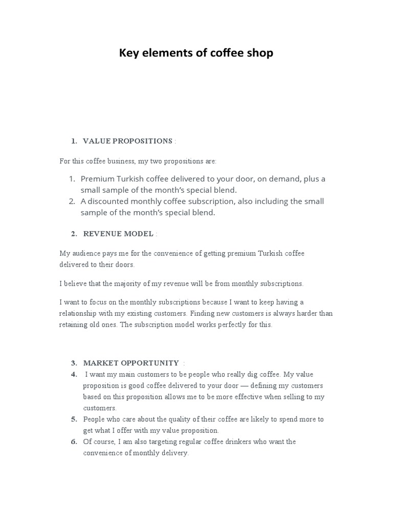Key Elements of Coffee Shop | PDF | Subscription Business Model | Coffee