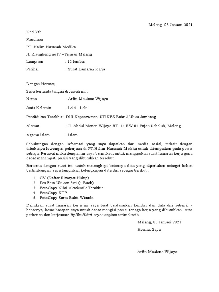 CV Lamaran Arfin MW | PDF