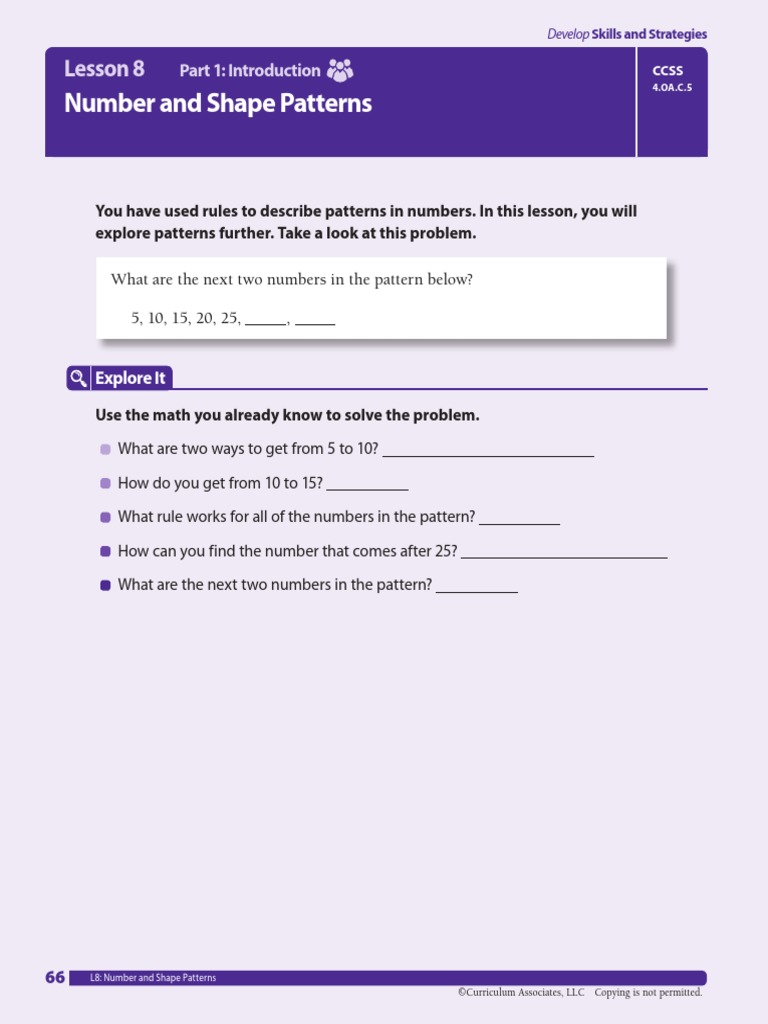 Math 4 Unit 2 Lesson 8 - Number and Shape Patterns | PDF | Numbers ...
