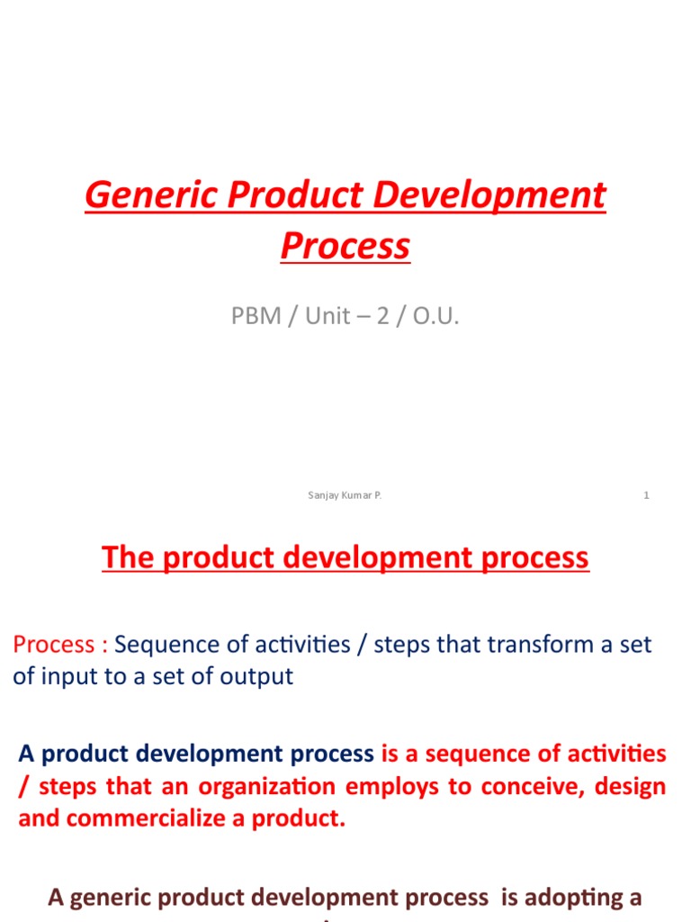 Generic Product Development Process: PBM / Unit - 2 / O.U | PDF ...