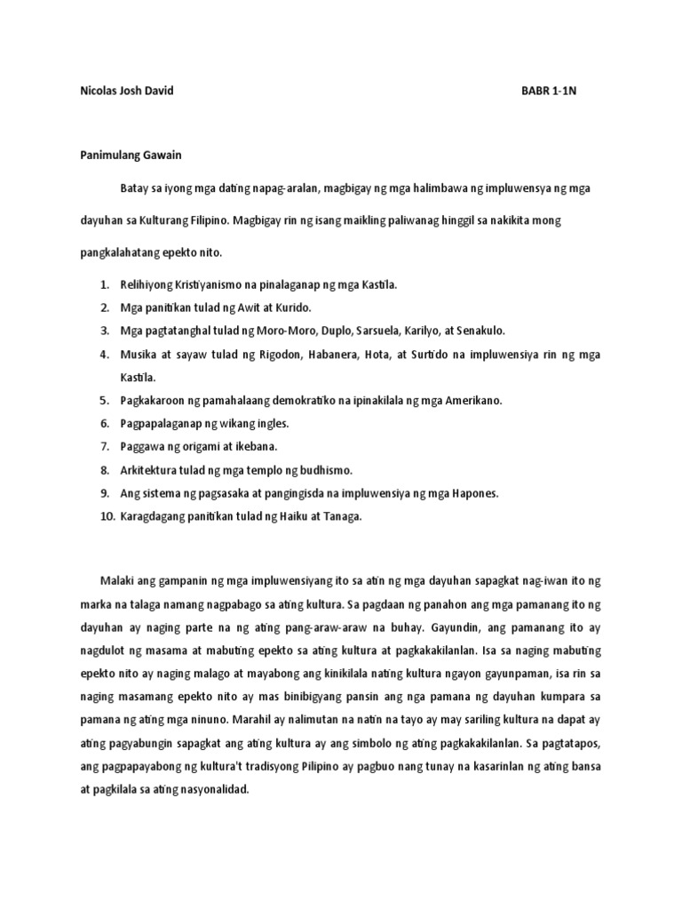 Babr 1-1N - David - Panimulang - Gawain | PDF