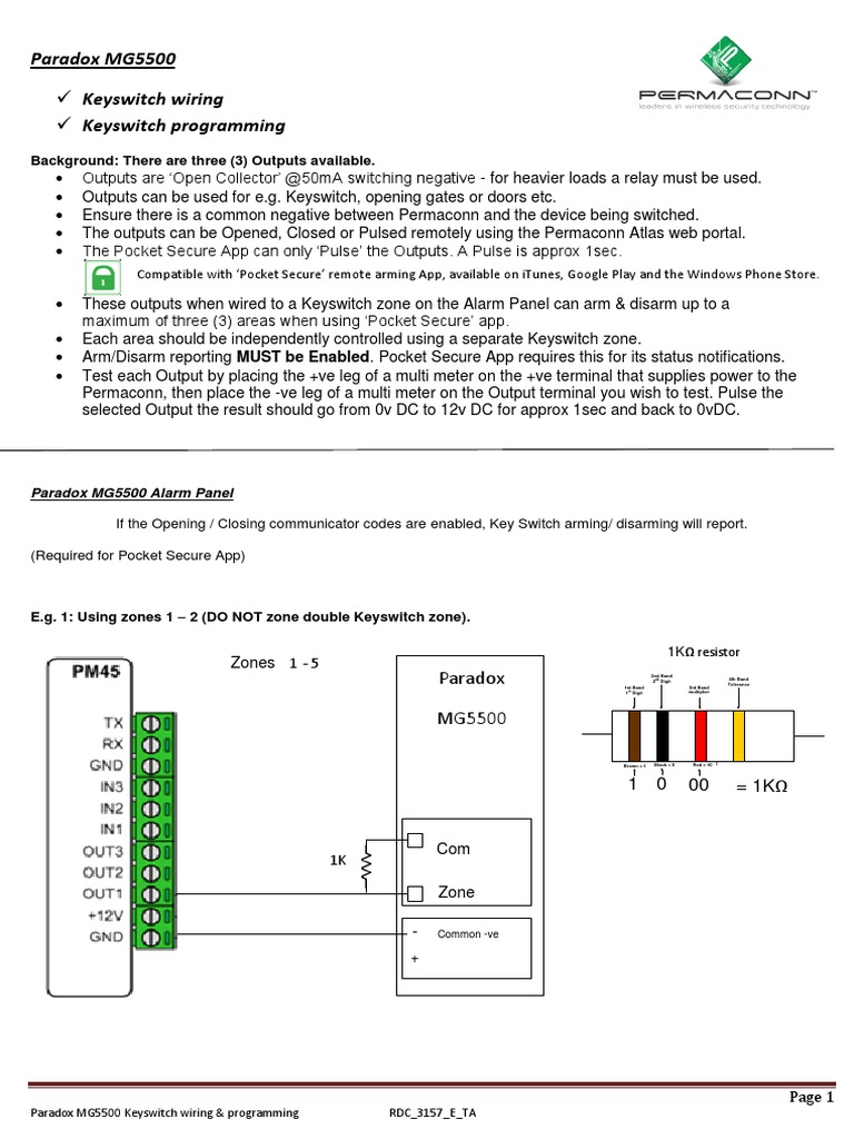 Keyswitch Wiring Keyswitch Programming: Paradox MG5500 | PDF | Mobile ...