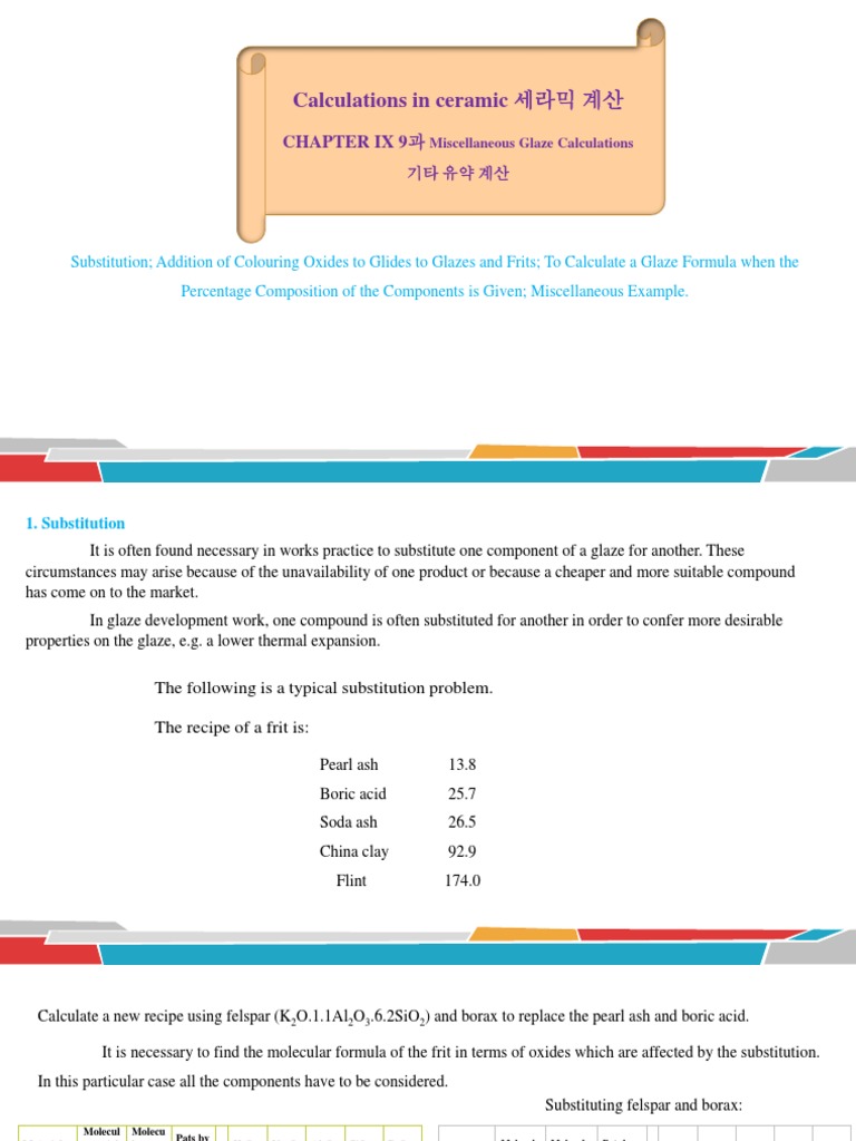 Chapter 9 Miscelaneous Glaze Calculation | PDF | Molecules | Formula