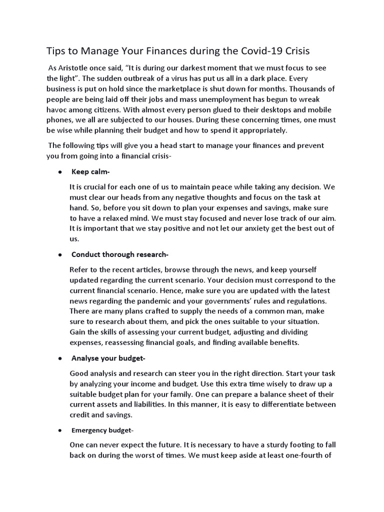 Tips To Manage Your Finances During The Covid | PDF | Wealth | Budget