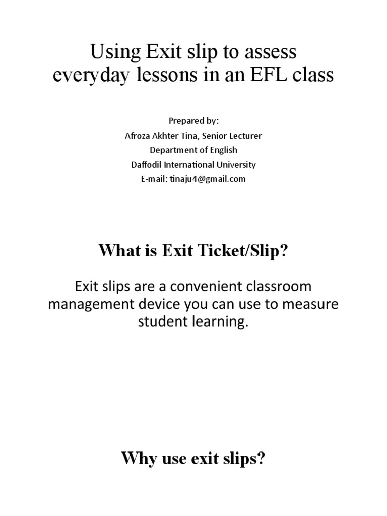 Effective Use of Exit Slips in EFL Classes | PDF | Differentiated ...