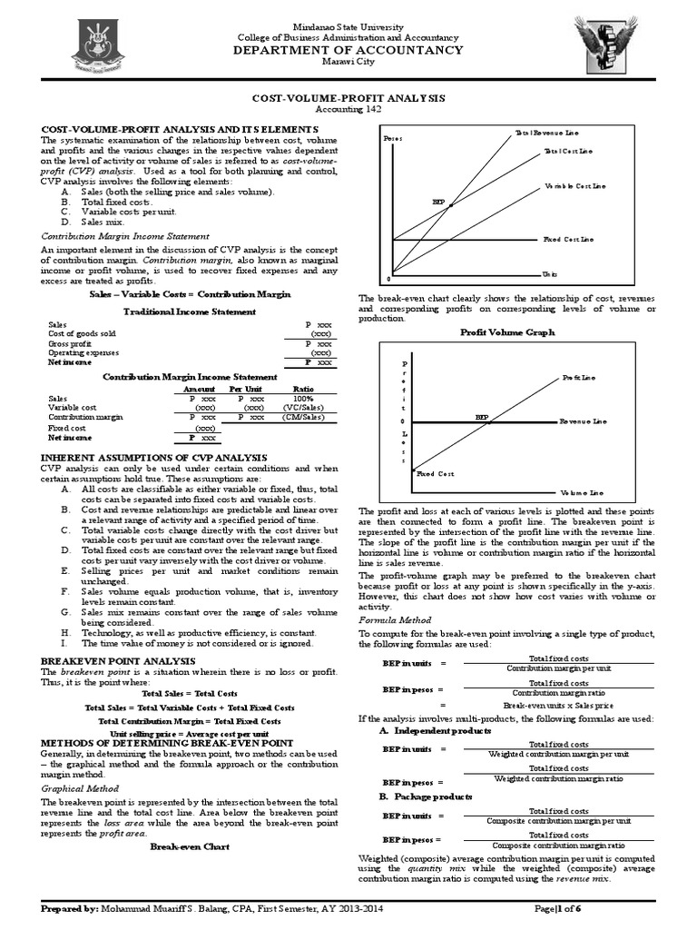 Cost-Volume-Profit Analysis Lecture Notes With Probs | PDF | Management ...