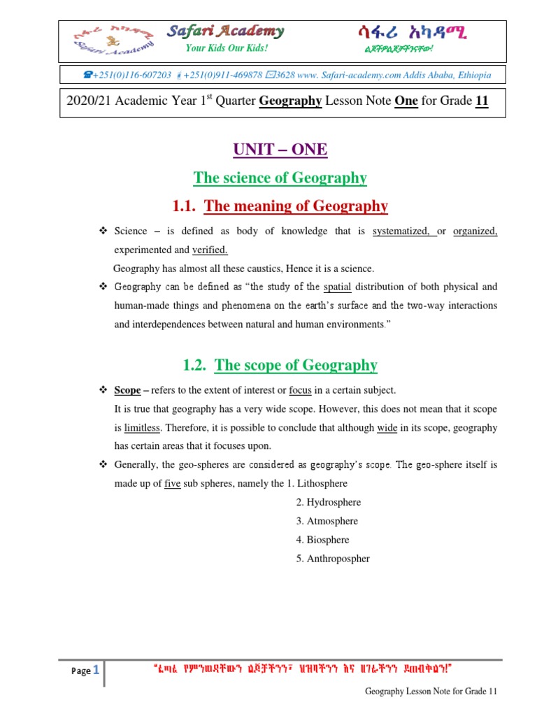Geography Lesson Note For Grade 11 | PDF | Geography | Natural Environment