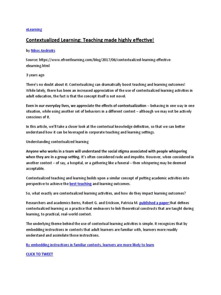 Contextualized Learning | PDF | Learning Theory (Education) | Pedagogy