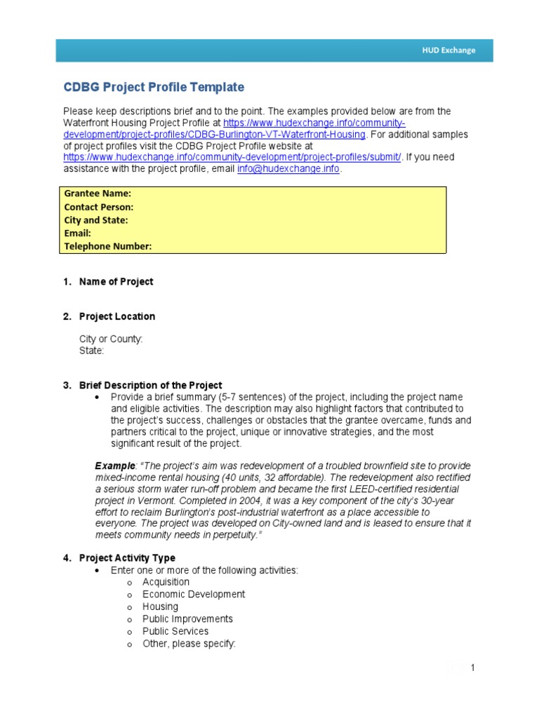 CDBG Project Profile Template: Grantee Name: Contact Person: City and ...