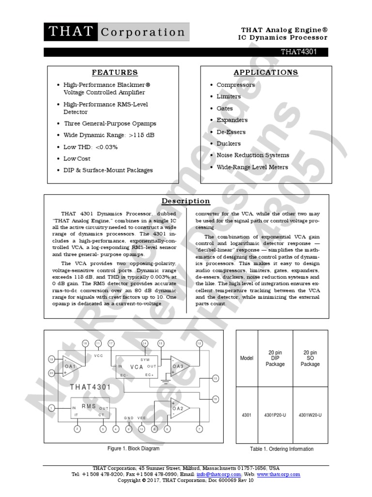 THAT 4301 Datasheet | PDF | Operational Amplifier | Computer Science