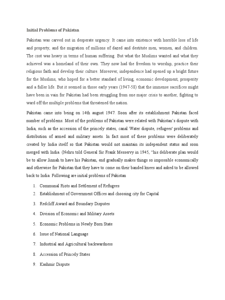 Initial Problems of Pakistan Revised | PDF | Partition Of India ...