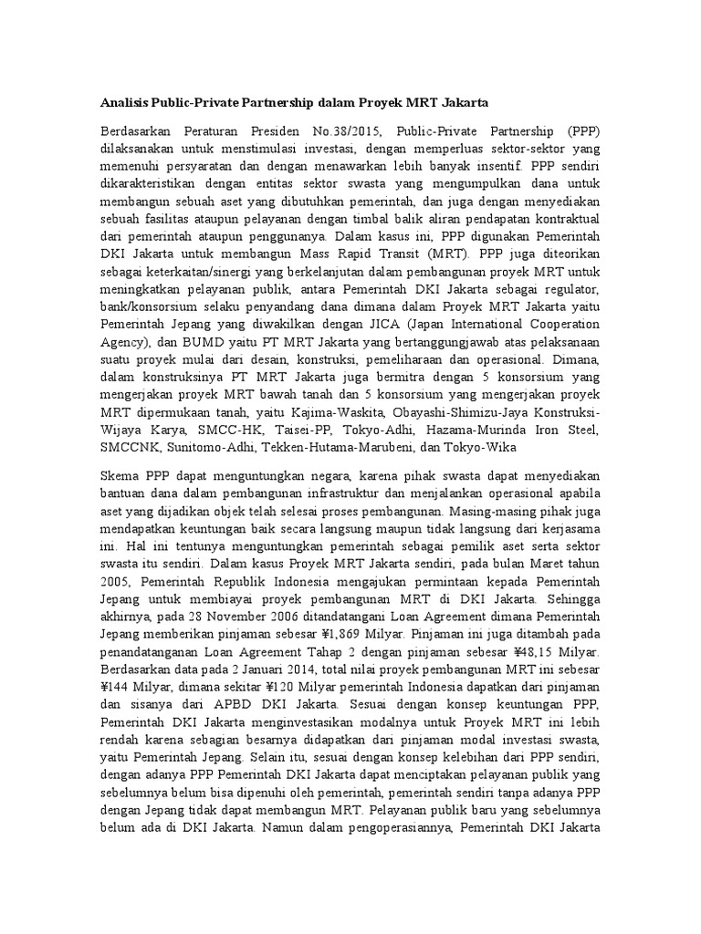 Analisis PPP Dalam MRT Jakarta | PDF