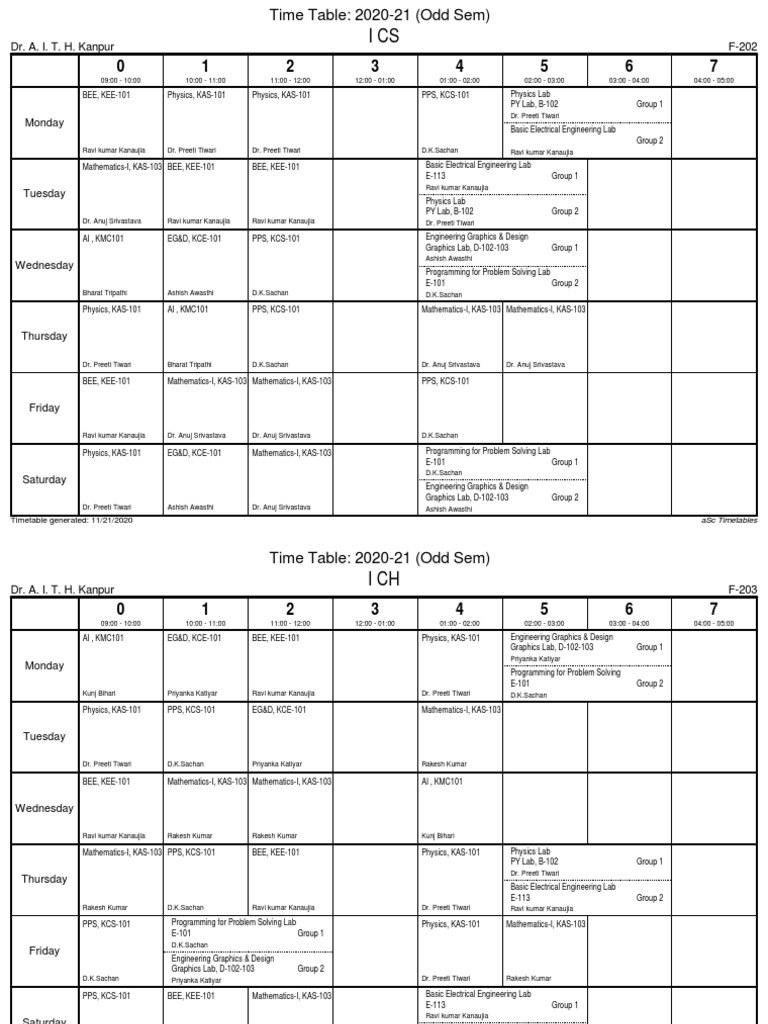 2020-21 Odd Semester Timetable | PDF | Nature