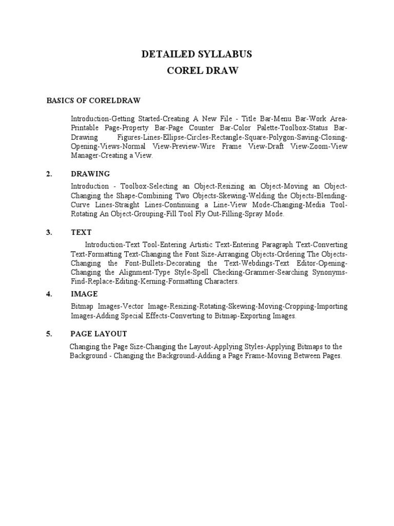 Detailed Syllabus Corel Draw: Basics of Coreldraw | PDF