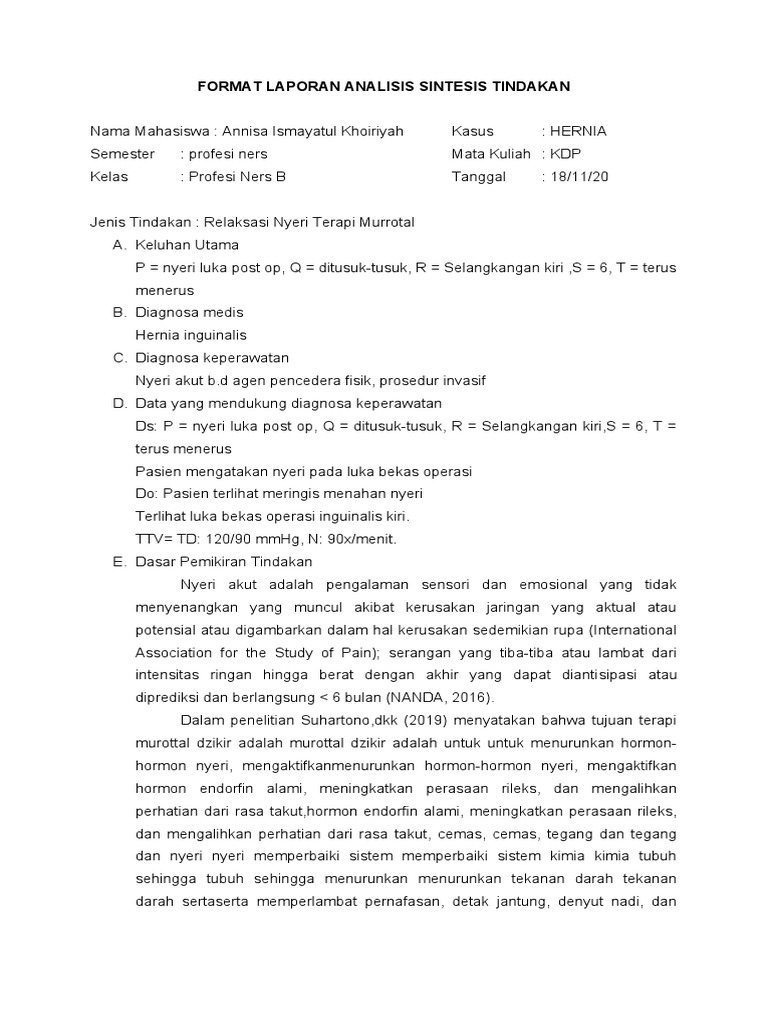 Ansis Tindakan Murrotal Nyeri Hernia | PDF