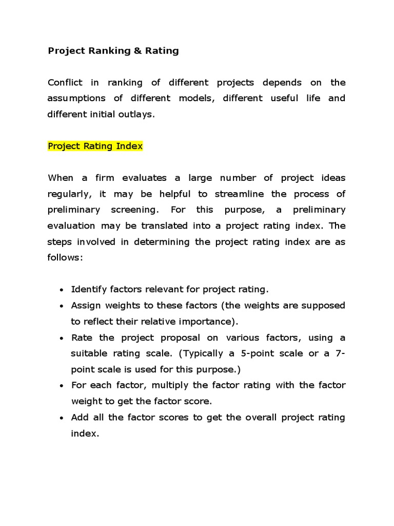 Project Rating Index | PDF | Business